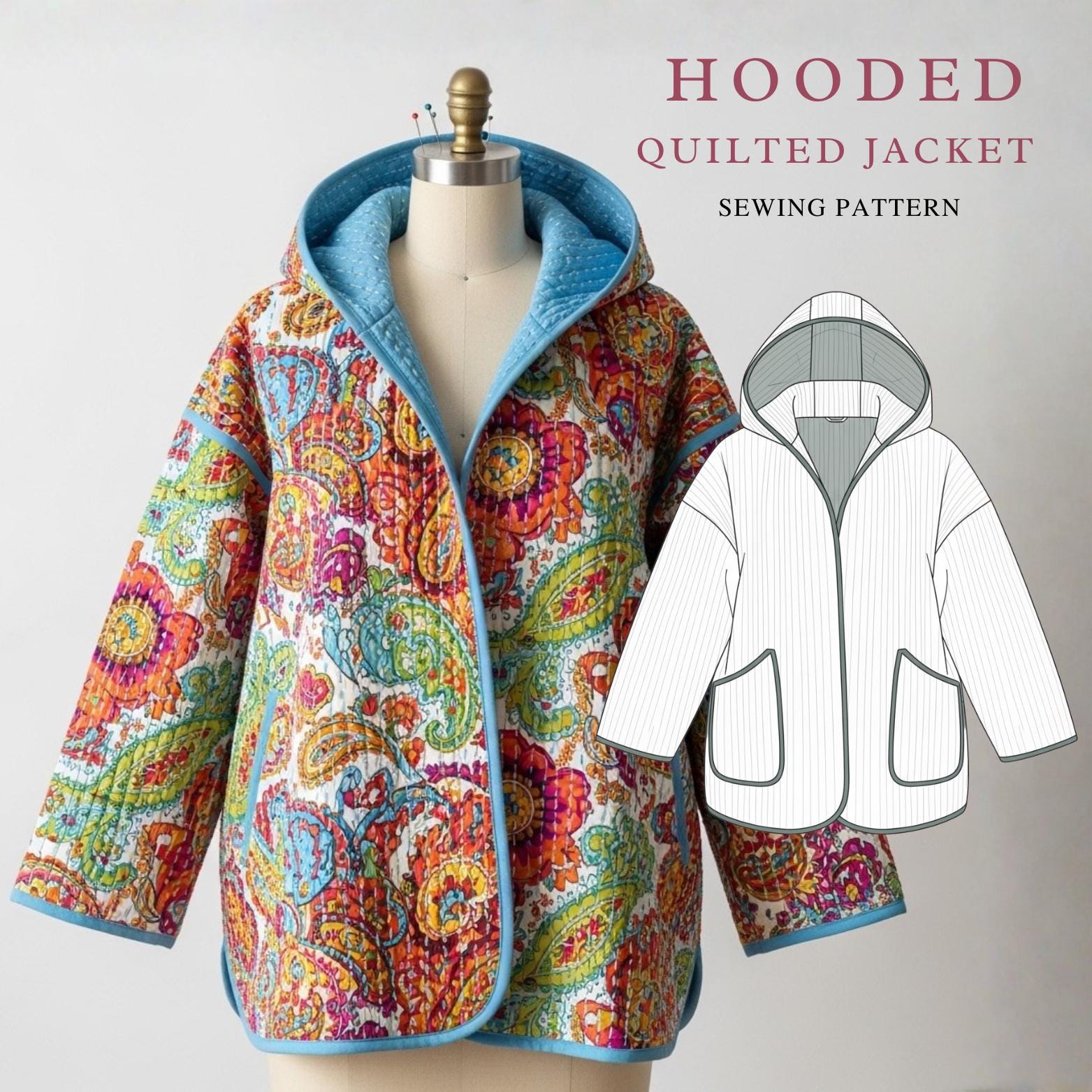 Hooded Quilted Jacket Sewing Pattern | Beginner Friendly | Sizes XXS ...