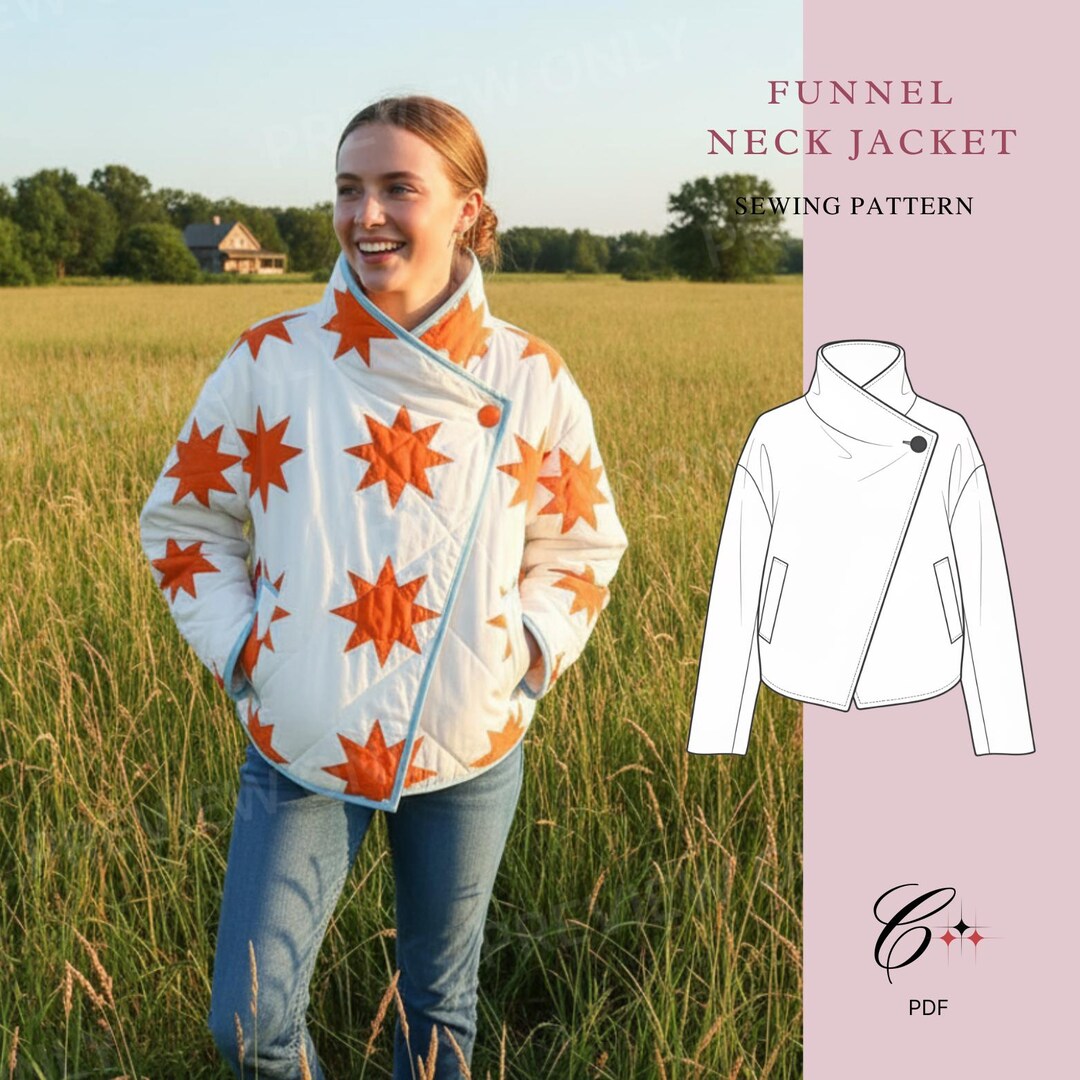 Funnel Neck Jacket Sewing Pattern | Beginner Friendly, Sizes XXS-4XL ...
