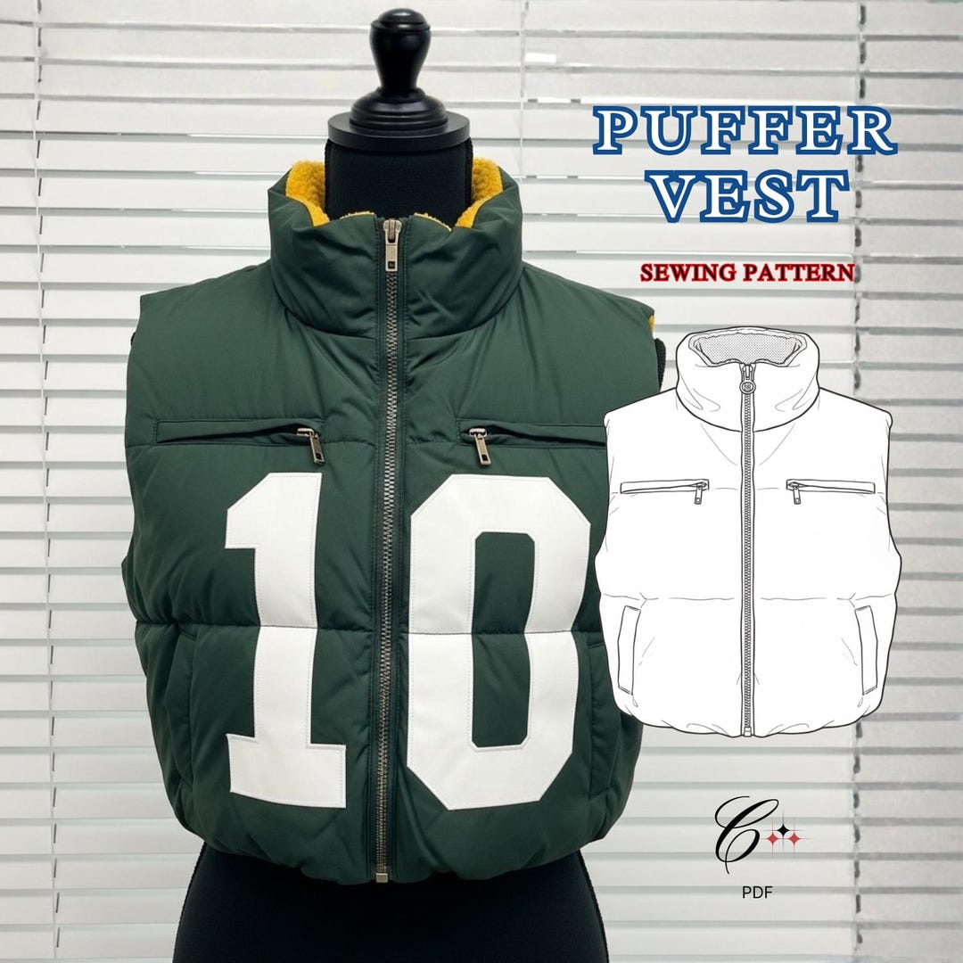 Jersey Puffer Vest Sewing Pattern | Confident Beginner, Sizes XXS-5XL ...
