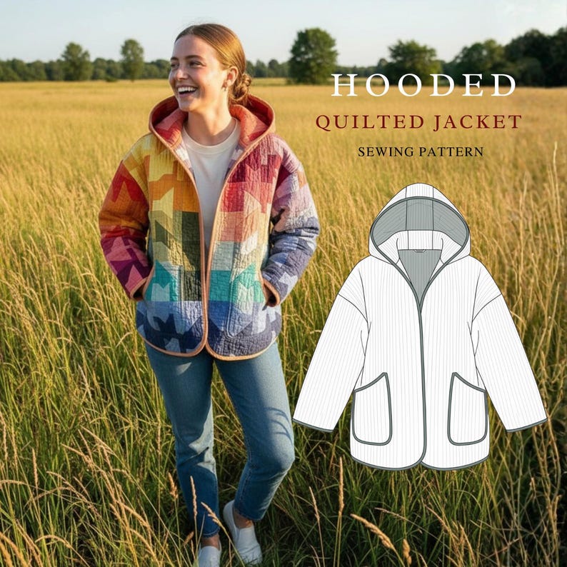 Hooded Quilted Jacket Sewing Pattern | Beginner Friendly, Sizes XXS-4XL ...