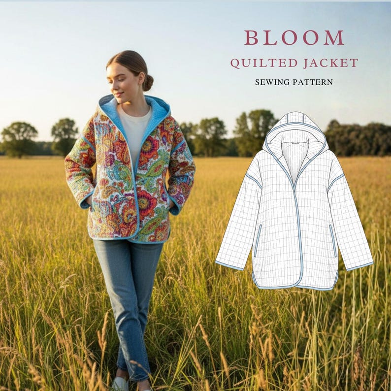 Hooded Quilted Jacket Sewing Pattern | Beginner Friendly | Sizes XXS ...