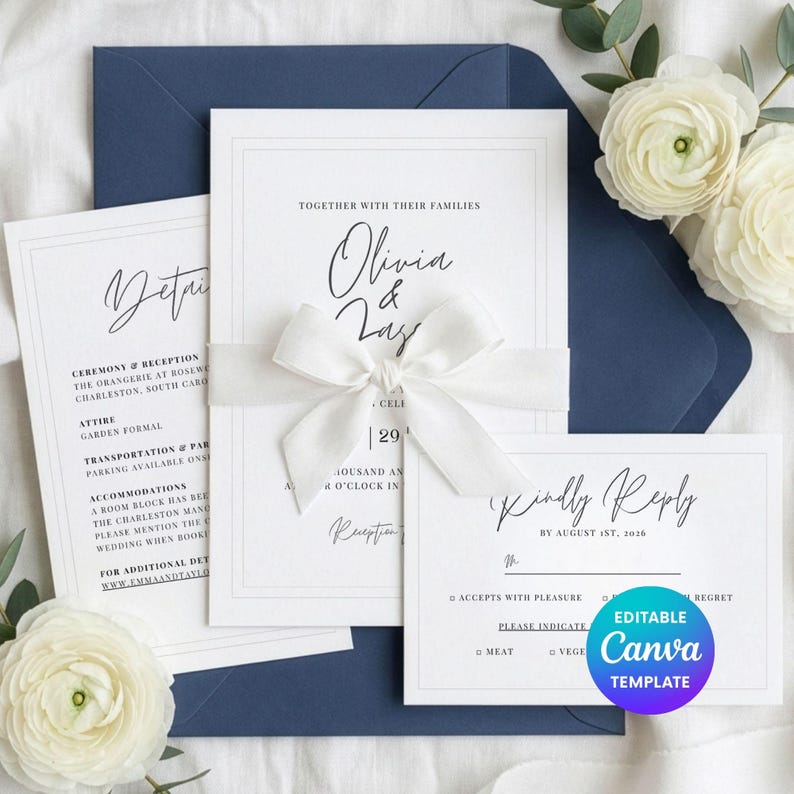 Modern Calligraphy Wedding Invitation Suite - Invite, Details, RSVP ...