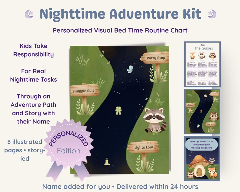 Personalized Kids Evening Routine Chart | Visual Bedtime Adventure ...