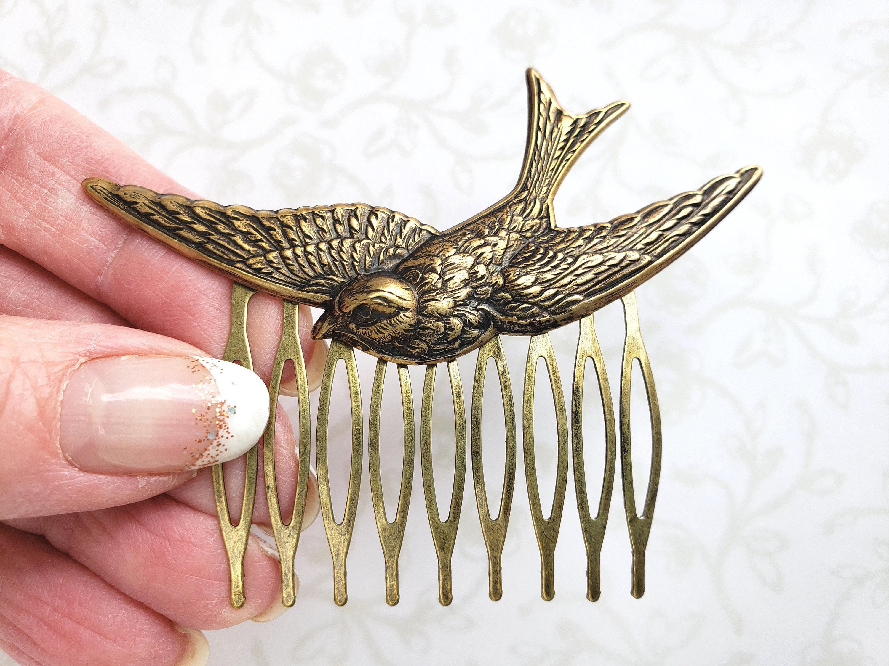 Bird Hair Comb, Flying Swallow, Wings, Antiqued Brass, Woodland Wedding ...