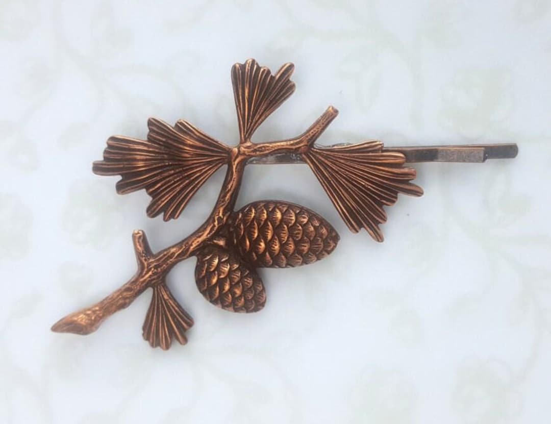Copper Pine Cone and Pine Tree Branch, Hair Pin, Rustic Bobby Pin ...