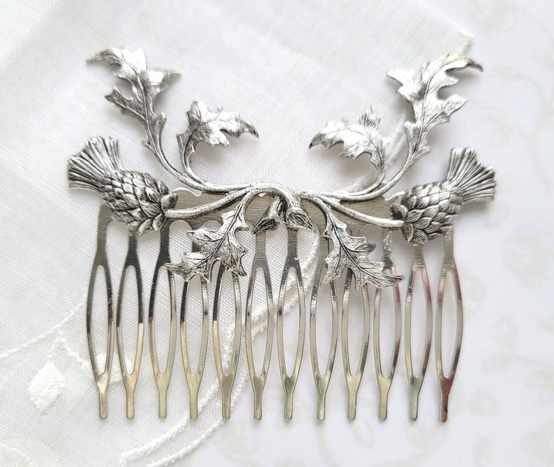 Silver Thistle Hair Comb, Elegant Scottish Bridal Hair Comb, Woodland ...