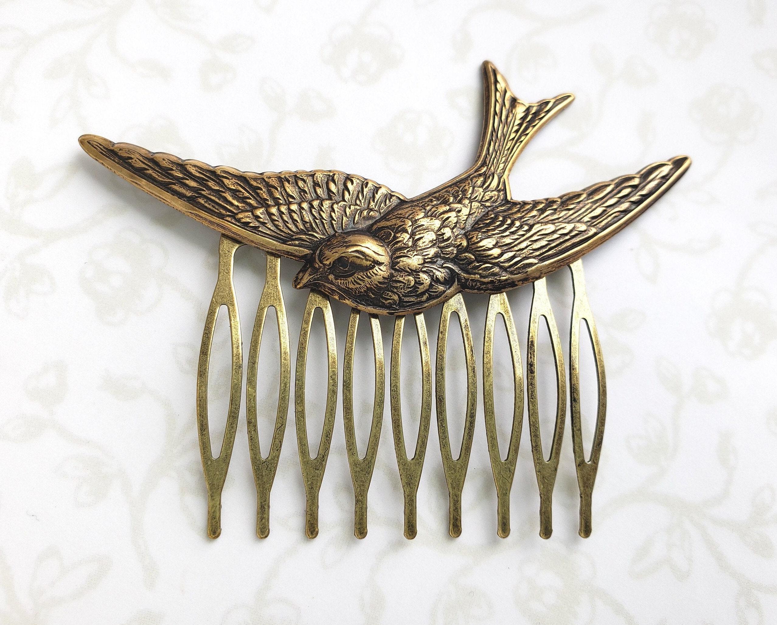 Bird Hair Comb, Flying Swallow, Wings, Antiqued Brass, Woodland Wedding ...