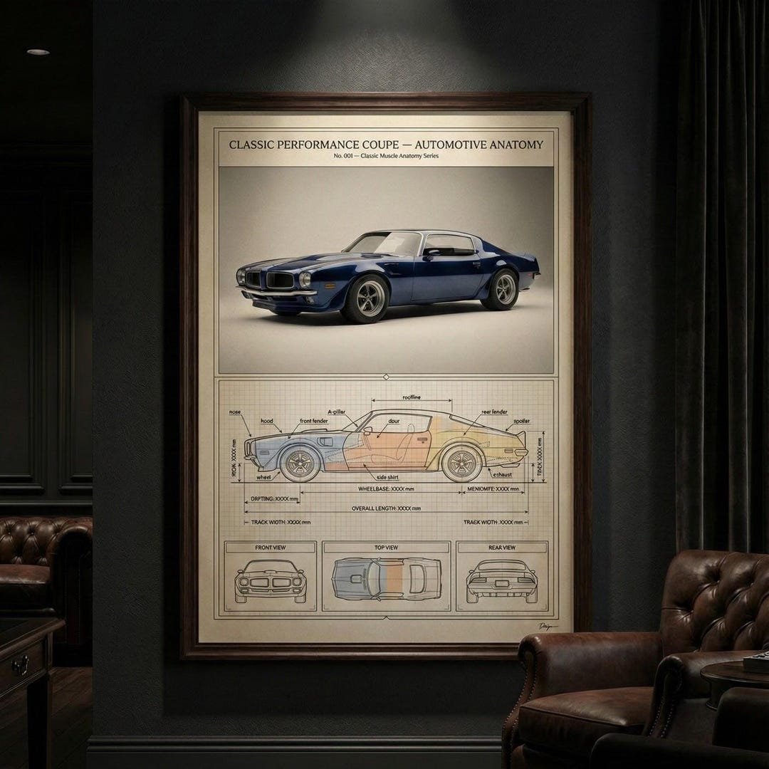 Pontiac Firebird Trans Am Blueprint Poster, Muscle Car Art (digital ...