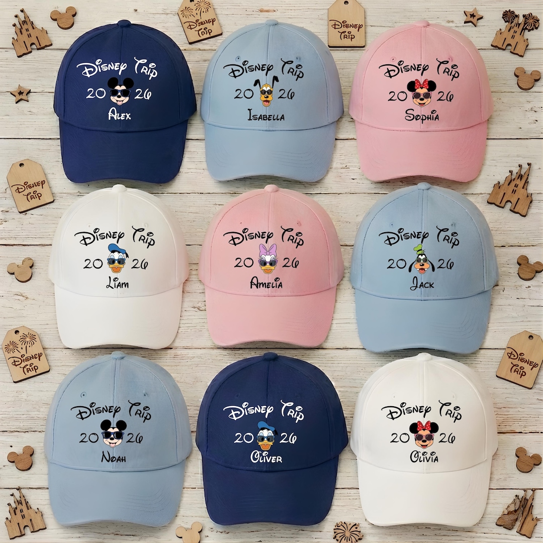 Custom Name Disney Trip 2026 Hats, Personalized Family Disney Vacation ...