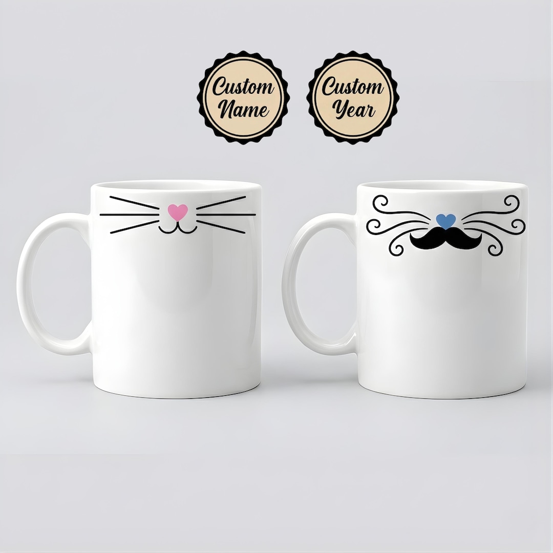 Personalized Couple Mugs Set, Custom Name and Year Coffee Cups ...