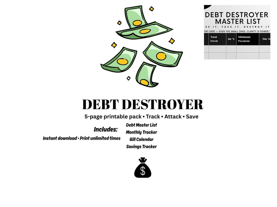 Debt Destroyer Printable Bundle – Budget, Bill & Savings Trackers | Get ...