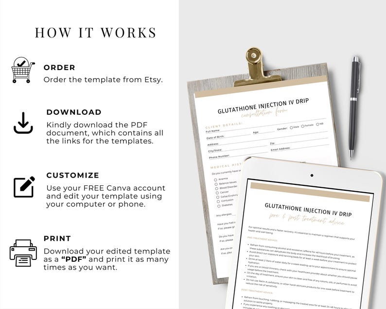Glutathione Injection IV Drip Intake Form Template, Glutathione ...