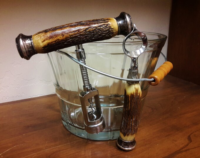 JOHN HASSELBRING Stag Horn Antler Barware Tool Set Sterling Silver End ...
