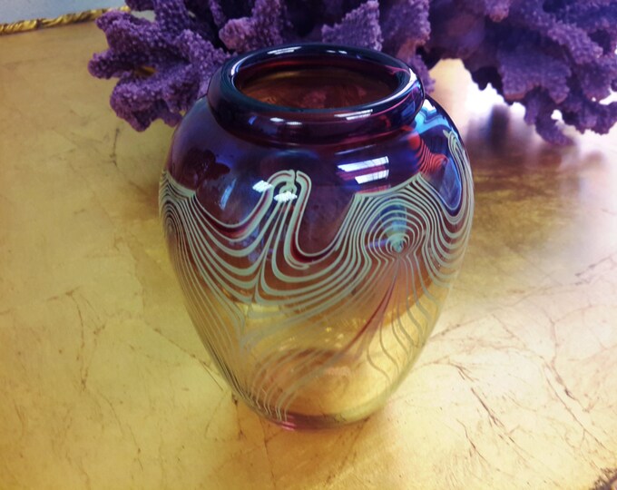 Marc Boutte Art Glass Vase / Signed Boutte Iridescent Purple Magenta ...