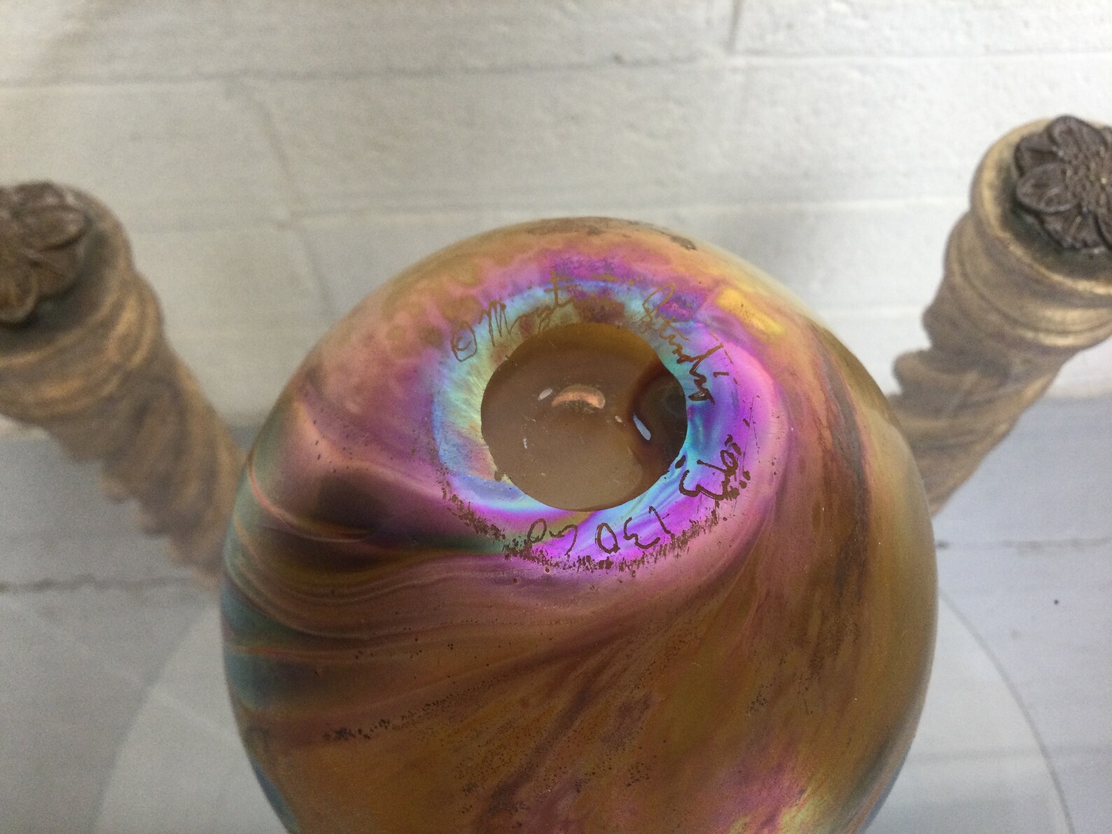 Brian Maytum Art Glass Oil Spot Lamp ~ Signed by Artist ~ Blue, Brown ...