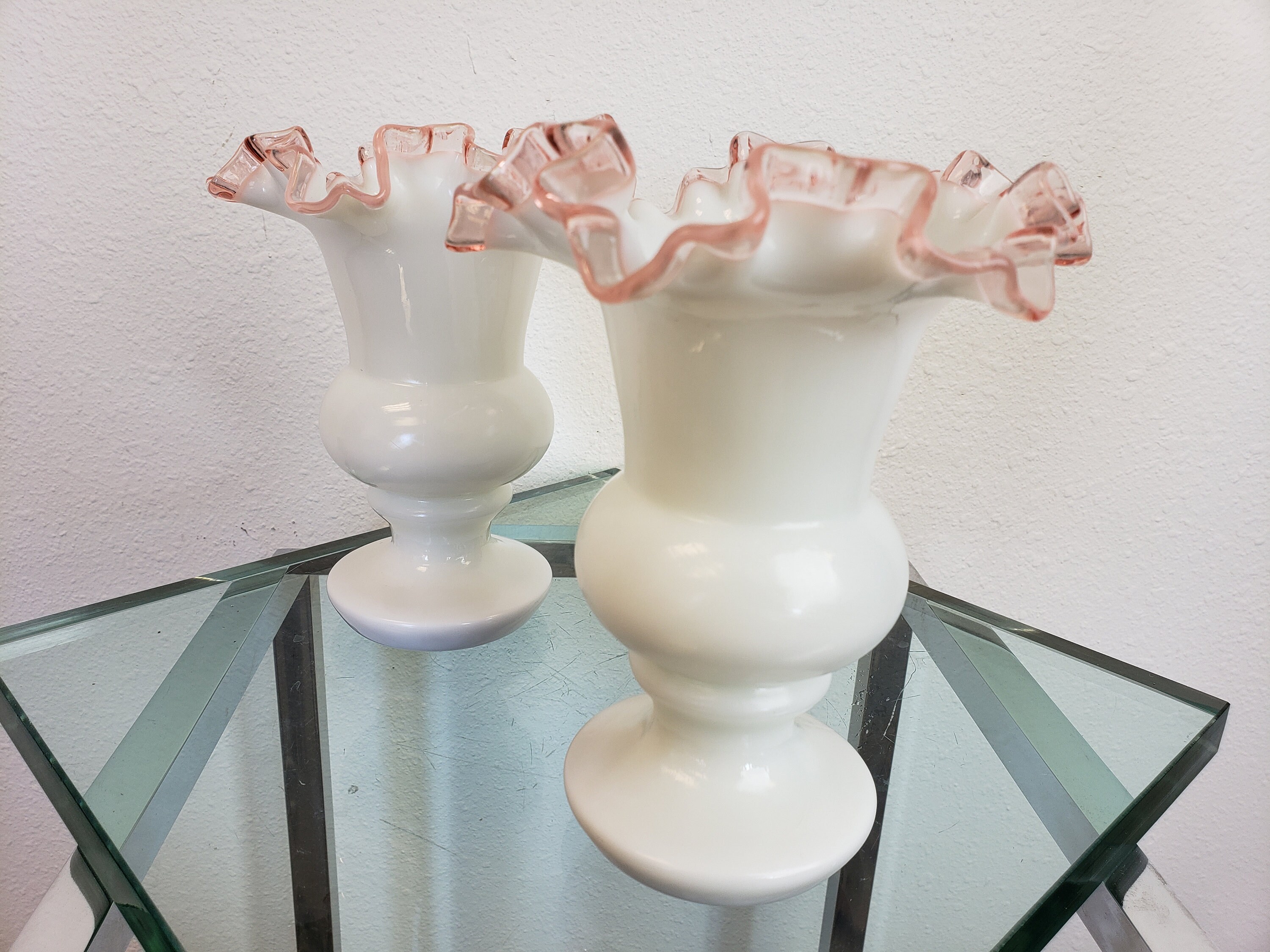 Fenton Rose Crest Vase 4517 / Pair Of 1940's Milk Glass | Etsy