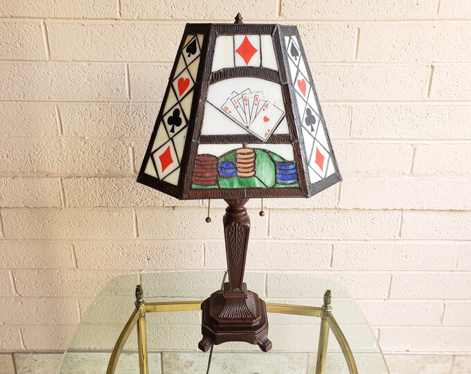 Stained Glass Poker Lamp / Royal Flush Playing Cards Gambling Lamp ...