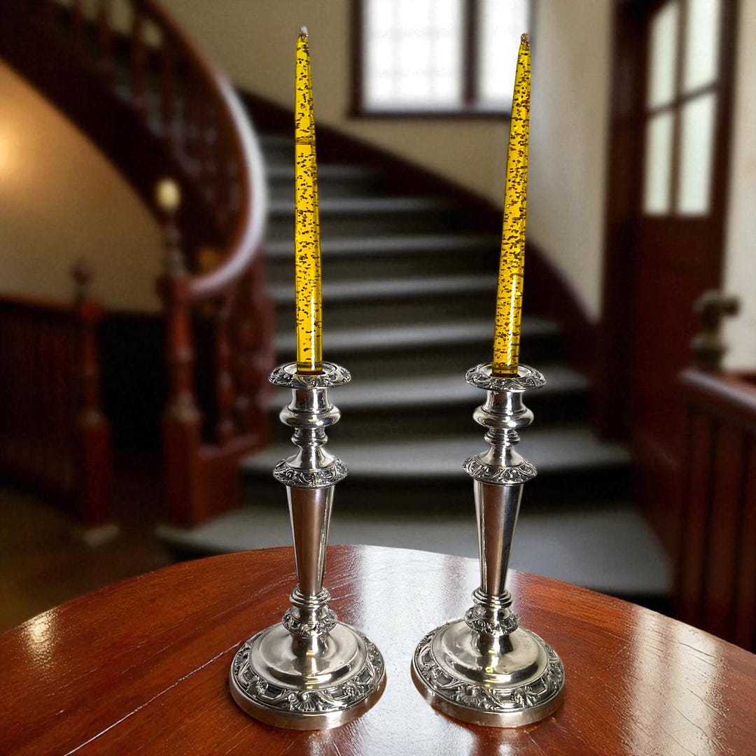 Silverplated Rococo Candlestick Pair: Viners Sheffield Reproduction ...