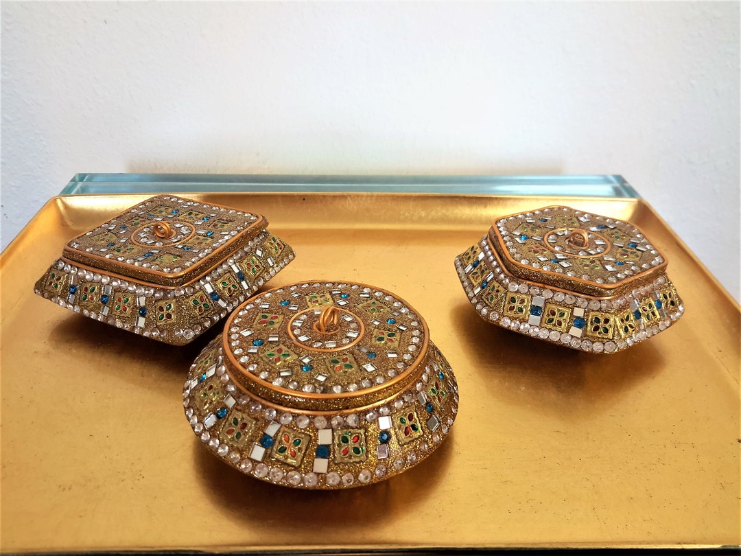Two's Company Bejeweled Gold Trinket Boxes With Gold Tone - Etsy
