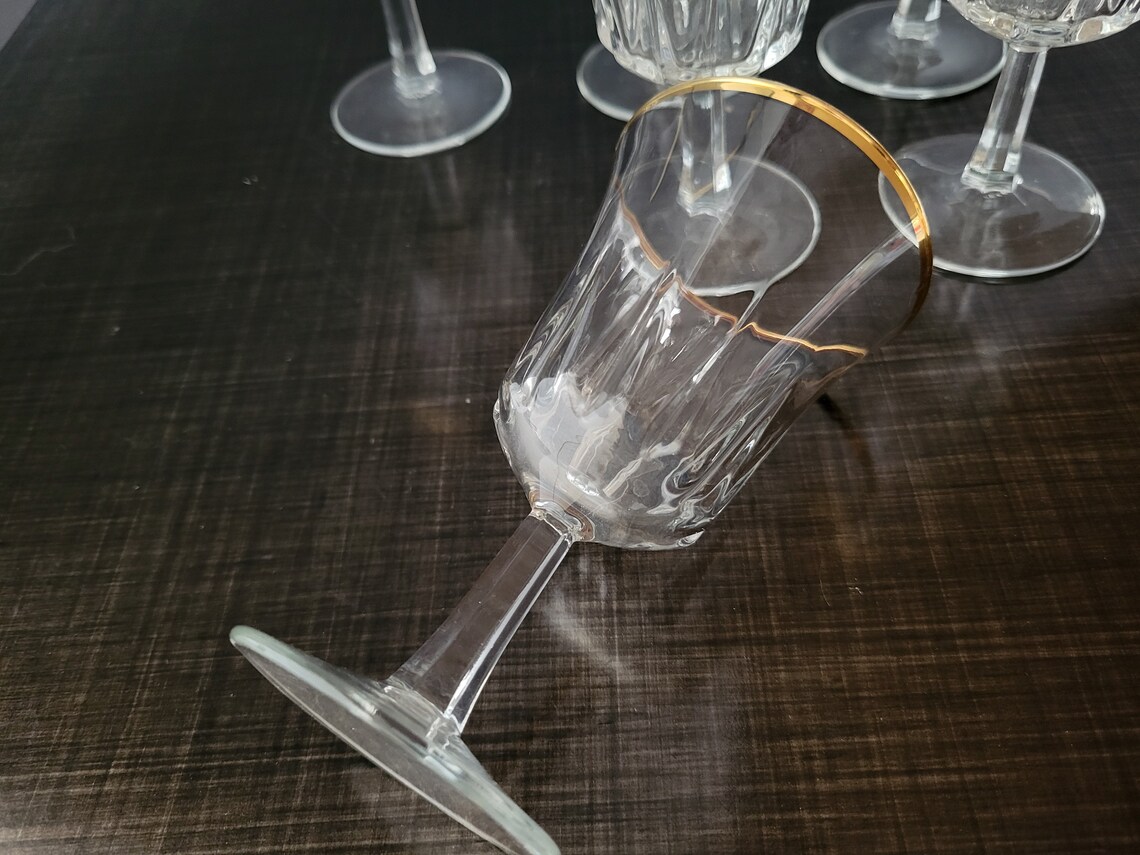 Hollywood Regency Barware 6oz Gold Rimmed Wine Glasses Set of 4 ~ Mid ...
