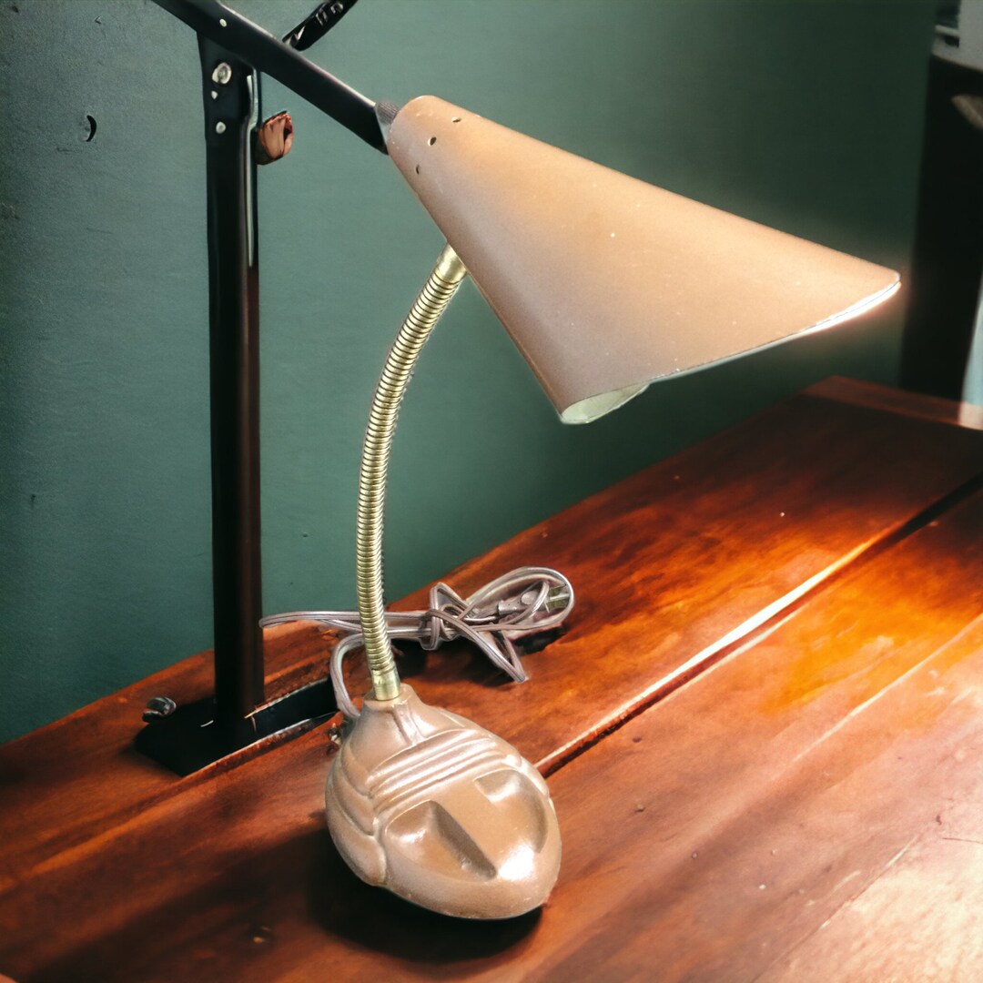Industrial Gooseneck Desk Lamp Works ~ Mid Century Brown Metal Work ...