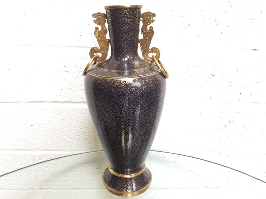 Jingfa Cloisonné Vase ~ Dark Blue Enameled Brass Cloisonné Vase ...