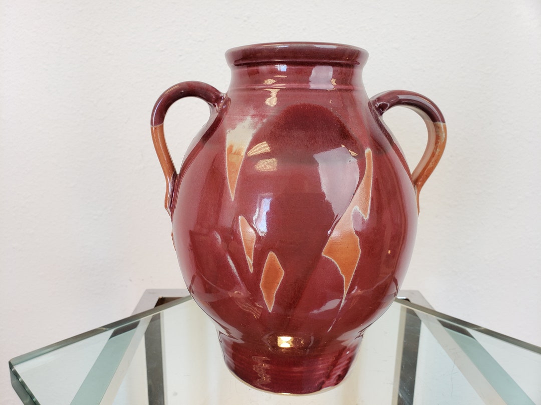 G Russell Pottery Vessel / Mandarin Orange Drip Glaze / Home Decor ...
