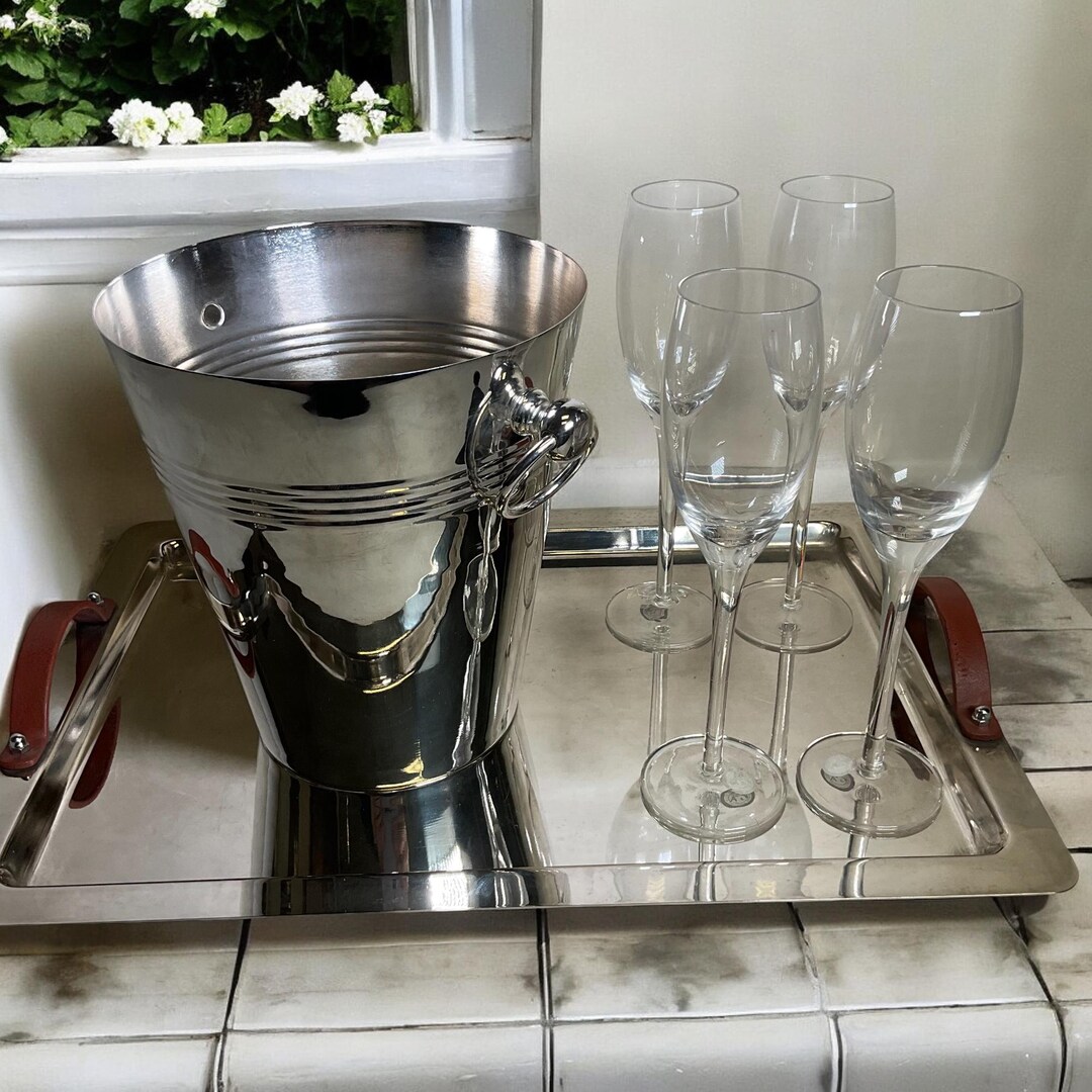 Godinger Barware Silver Plated 6 Pc Champagne Set New Vintage Stock ...