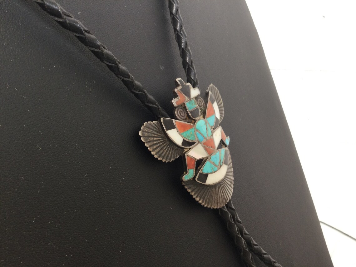Zuni Knifewing Bolo Tie Inlaid Turquoise Corel Mother of - Etsy