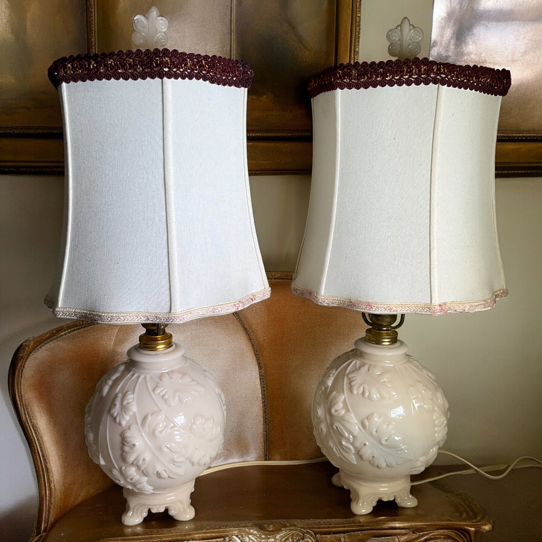 1940s Aladdin Alacite Glass Lamps Pair W Shades ~ 10" Vintage Aladdin ...