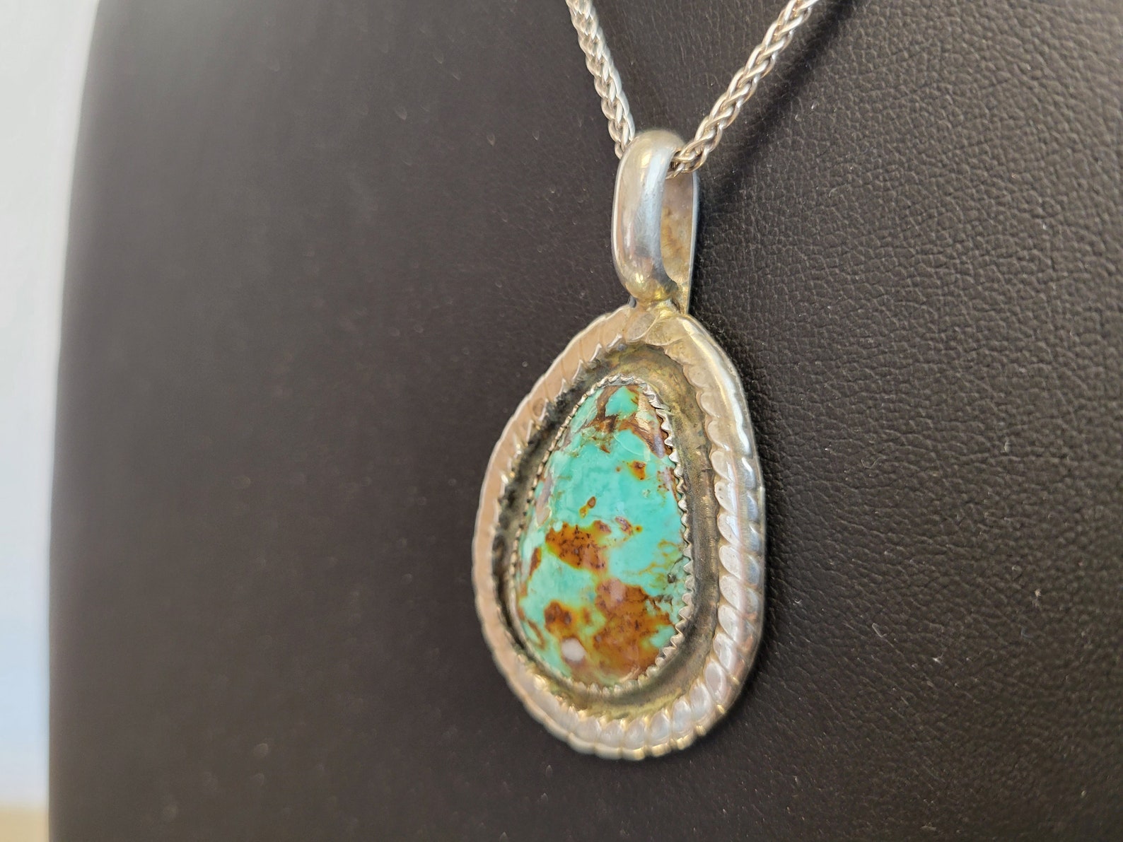 Nevada Turquoise & Sterling Silver Pendant Necklace / - Etsy