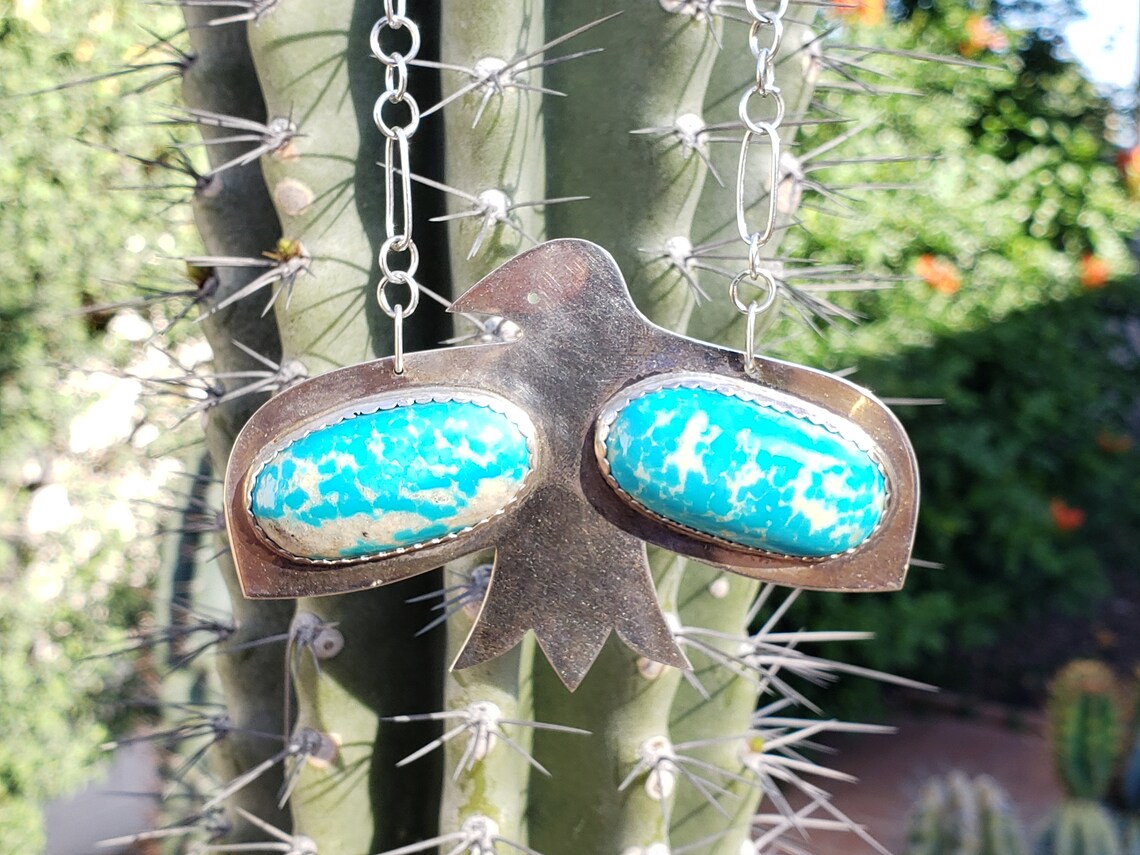 Large Turquoise Thunderbird Pendant Necklace / Native American - Etsy