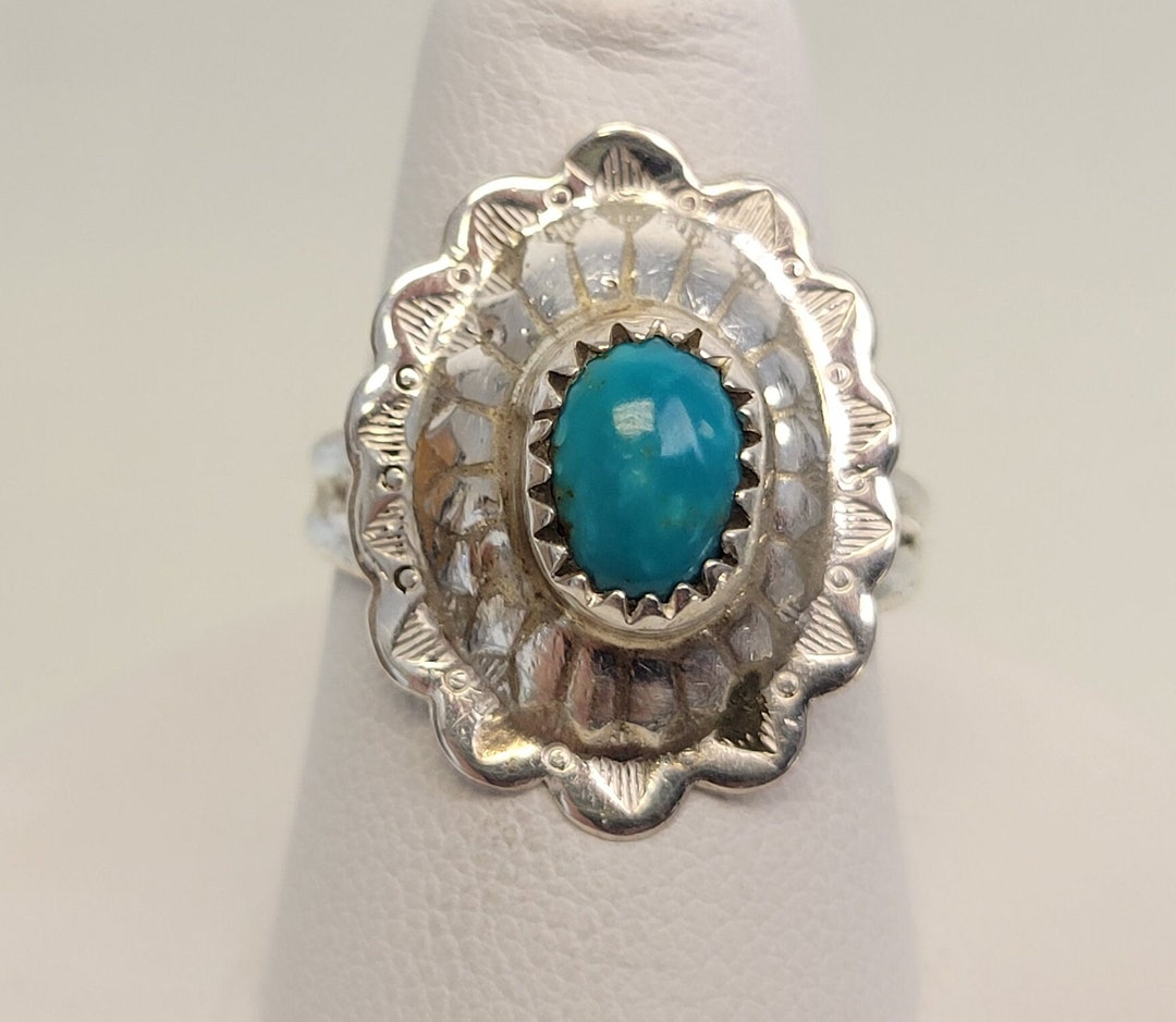 Turquoise & Sterling Silver Ring /handcrafted Native American Turquoise ...