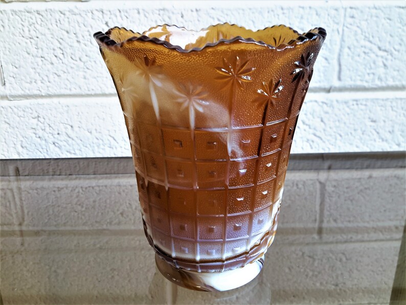 Imperial Slag Glass Vase / Chocolate Brown Panel Vase / Scalloped Rim ...