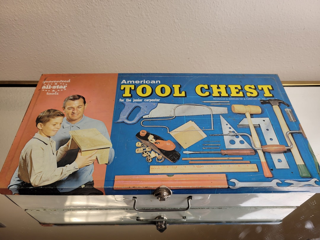 1960s American Toy Tool Chest: Vintage Metal Box, Junior Carpenter - Etsy