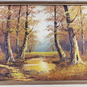 Signed Cantrell Oil on Canvas Painting / Autumn Landscape / Gold Gilt ...