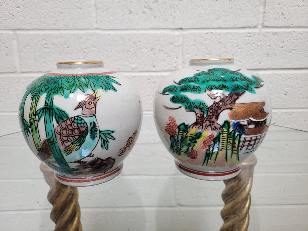 Kutani Vase Pair ~ Genuine Kutani Made in Japan ~ Bird Pheasant Design ...