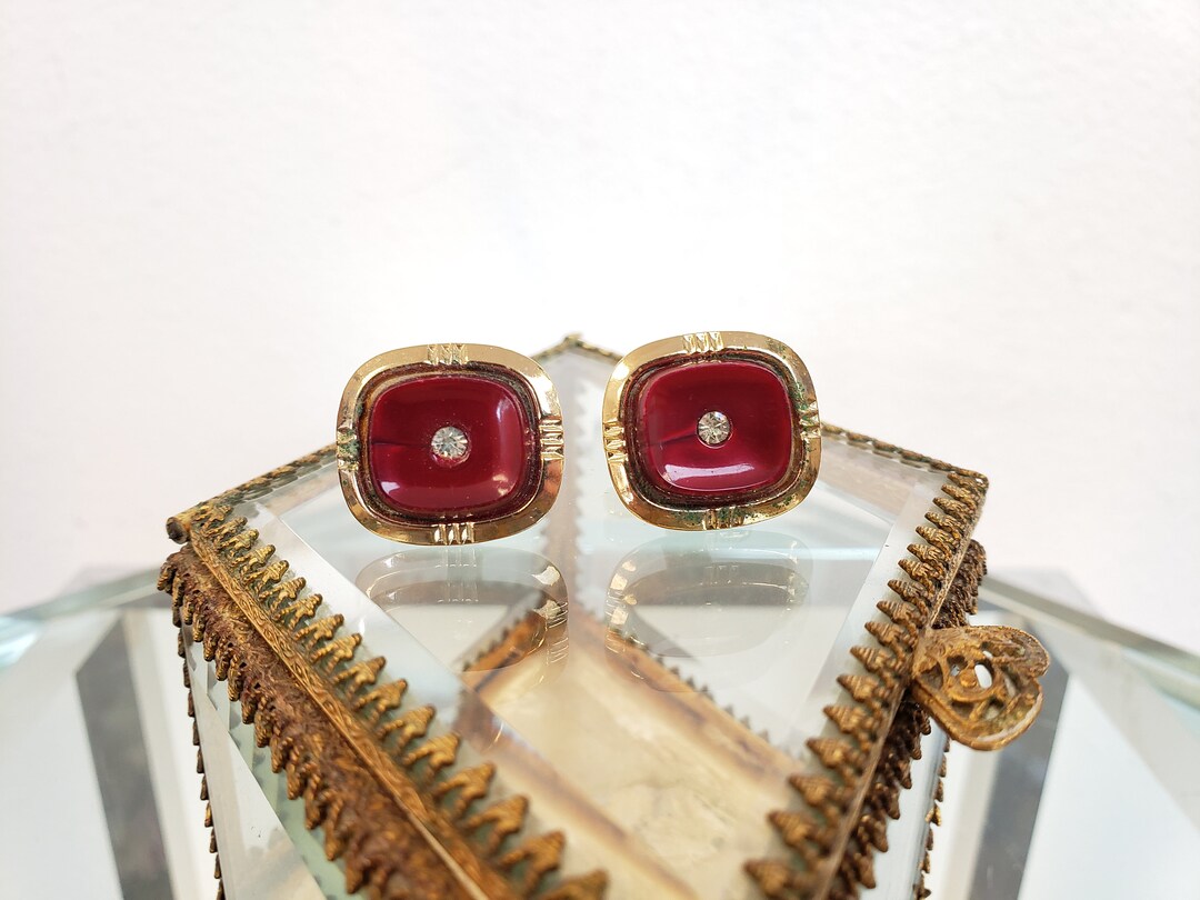Red Acrylic & Rhinestone Cufflinks / Men's Suit Accessory / Men's ...