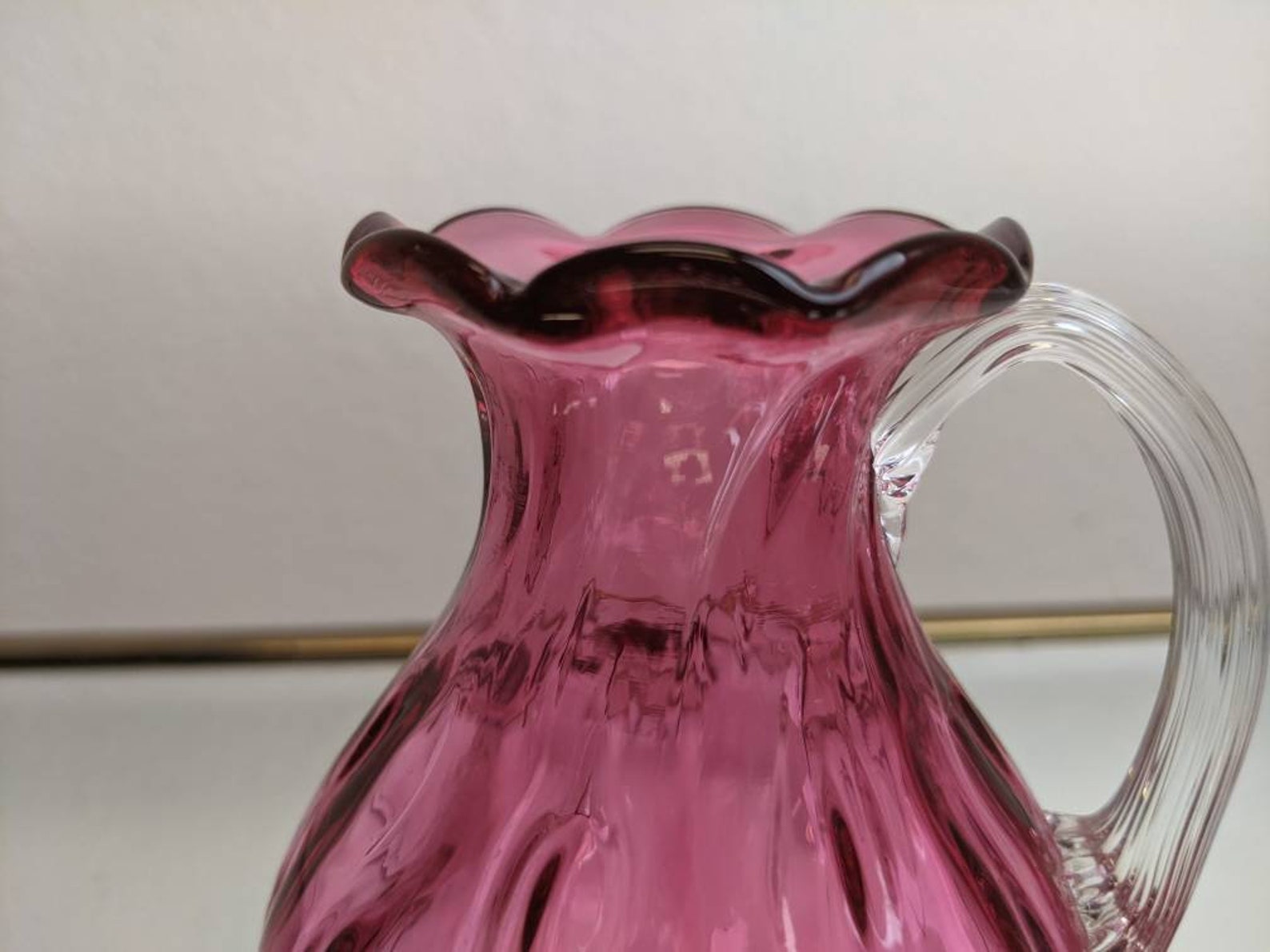 Fenton Cranberry Glass Small Pitcher / Reed Design Handle / | Etsy