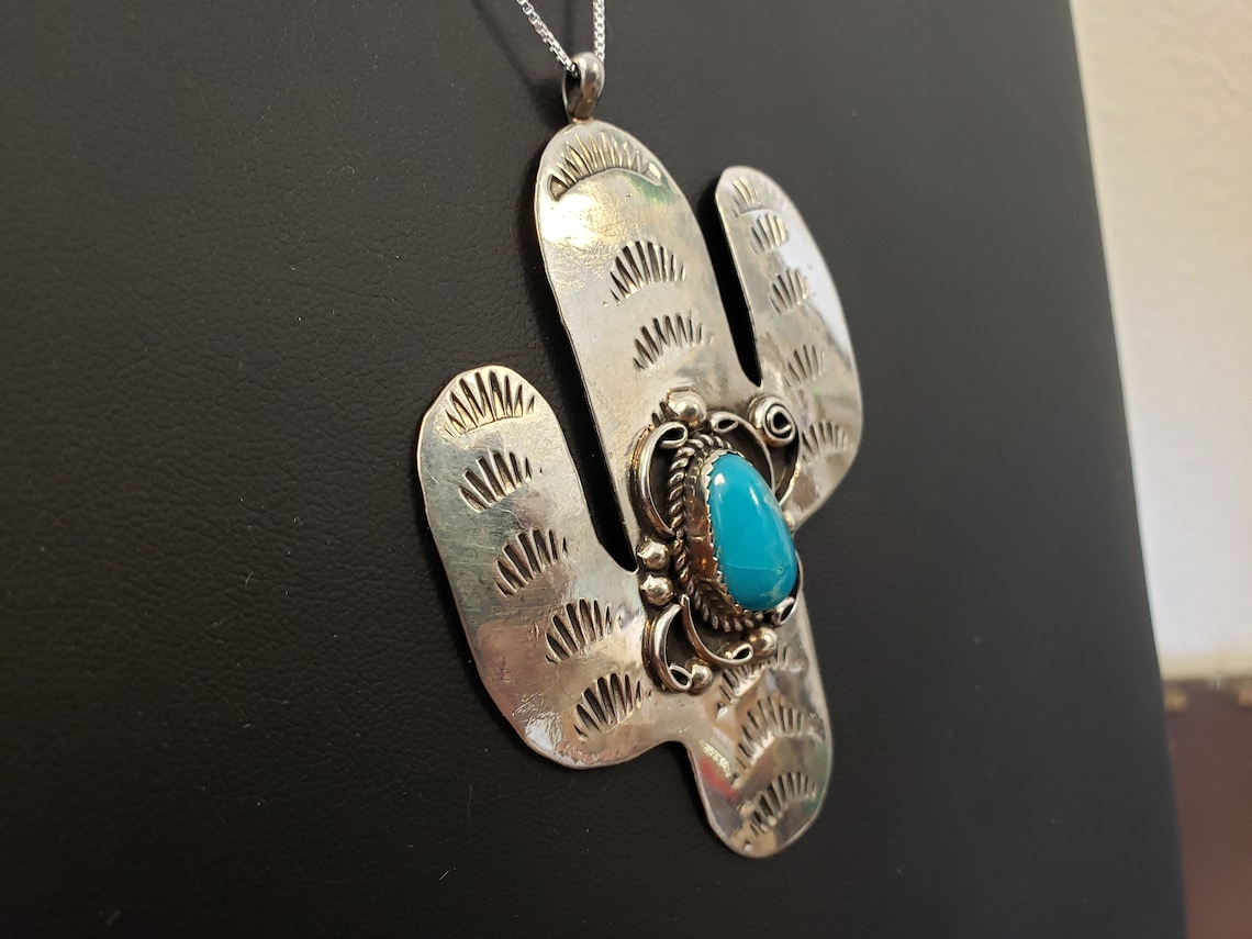 Saguaro Cactus Turquoise Pendant Necklace / Navajo Artisan - Etsy