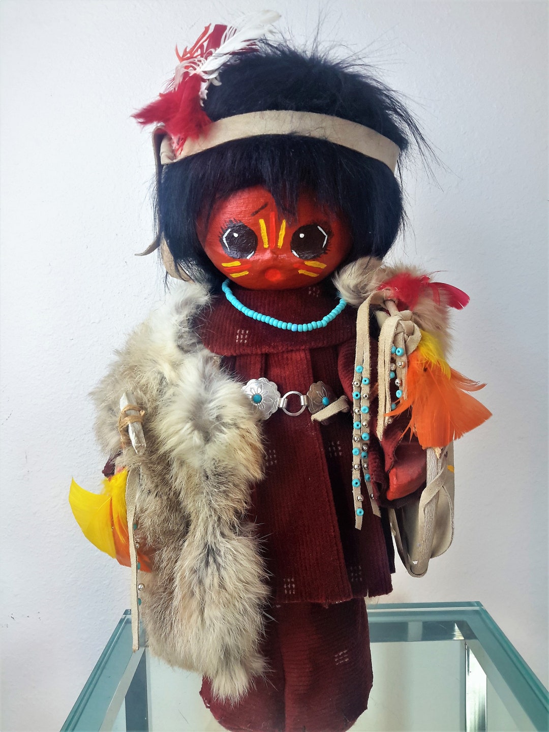 Large Native American Art Doll / Hunter With Shield & Tomahawk / Paper ...