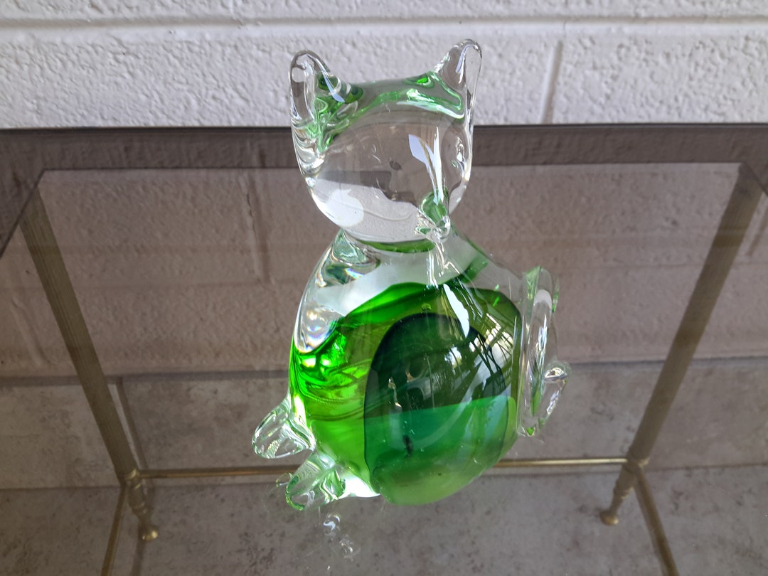 Art Glass Fox Figurine Green and Clear 6 Tall / Color of Green / Glass ...