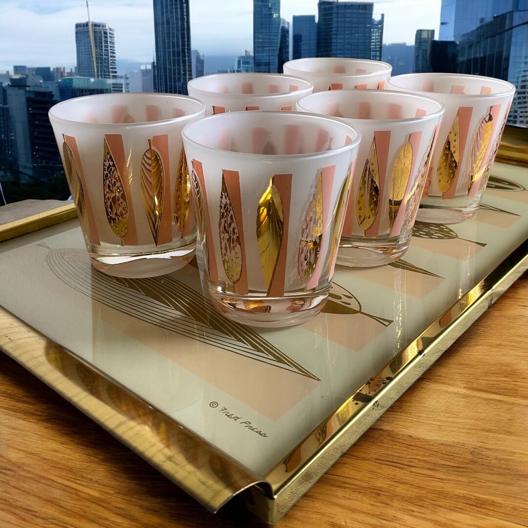 Fred Press Barware Frosted Pink & 22k Gold Atomic Leaf Old Fashioned ...