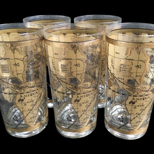 Cera Glass Old World Map Barware Highball Glasses Set of 5 ~ Mid ...