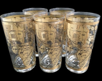 Cera Glass Old World Map Barware Old Fashioned Glasses Set of 3 Mid ...
