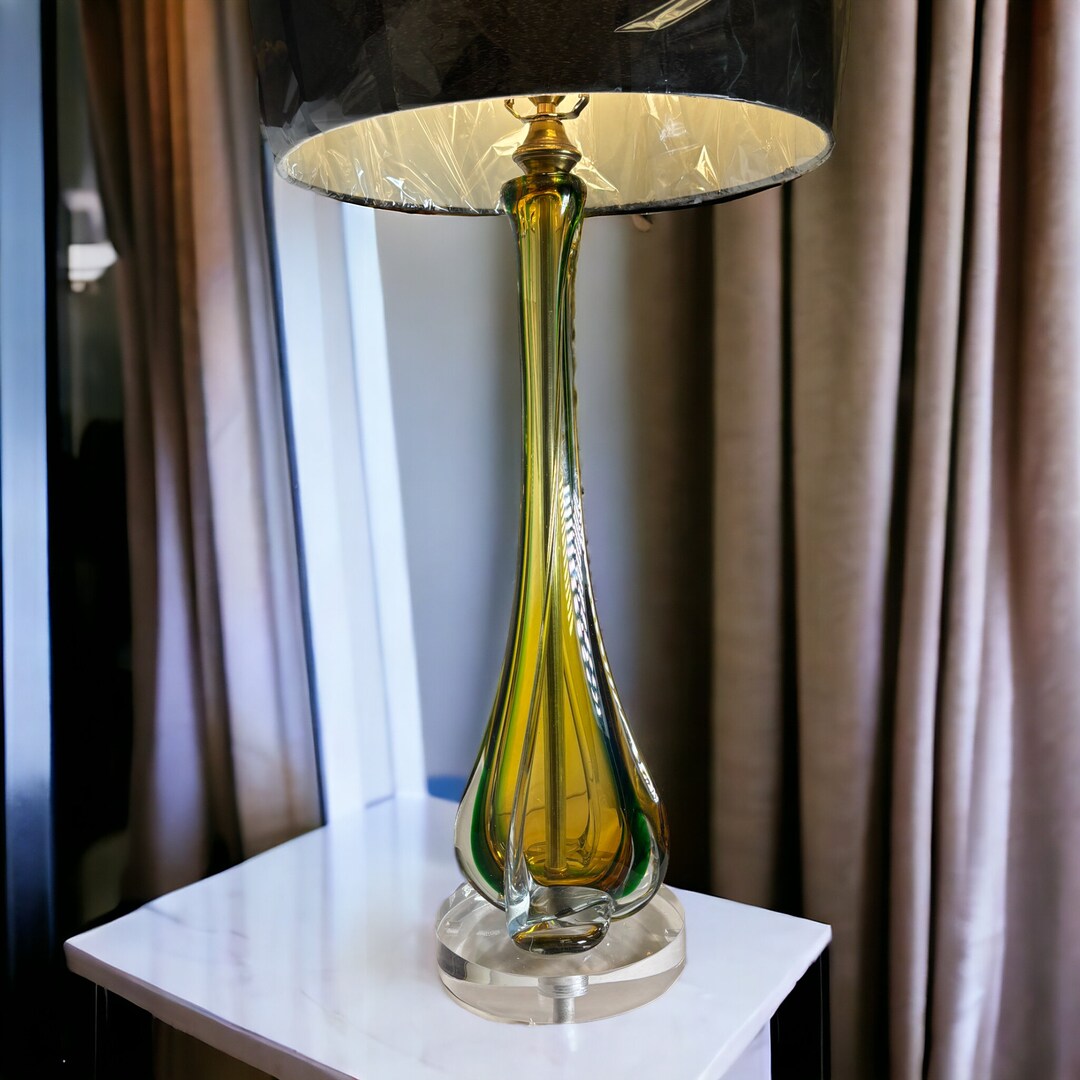 Murano Seguso Italian Glass Lamp 26 Mid Century Modern Green, Amber ...