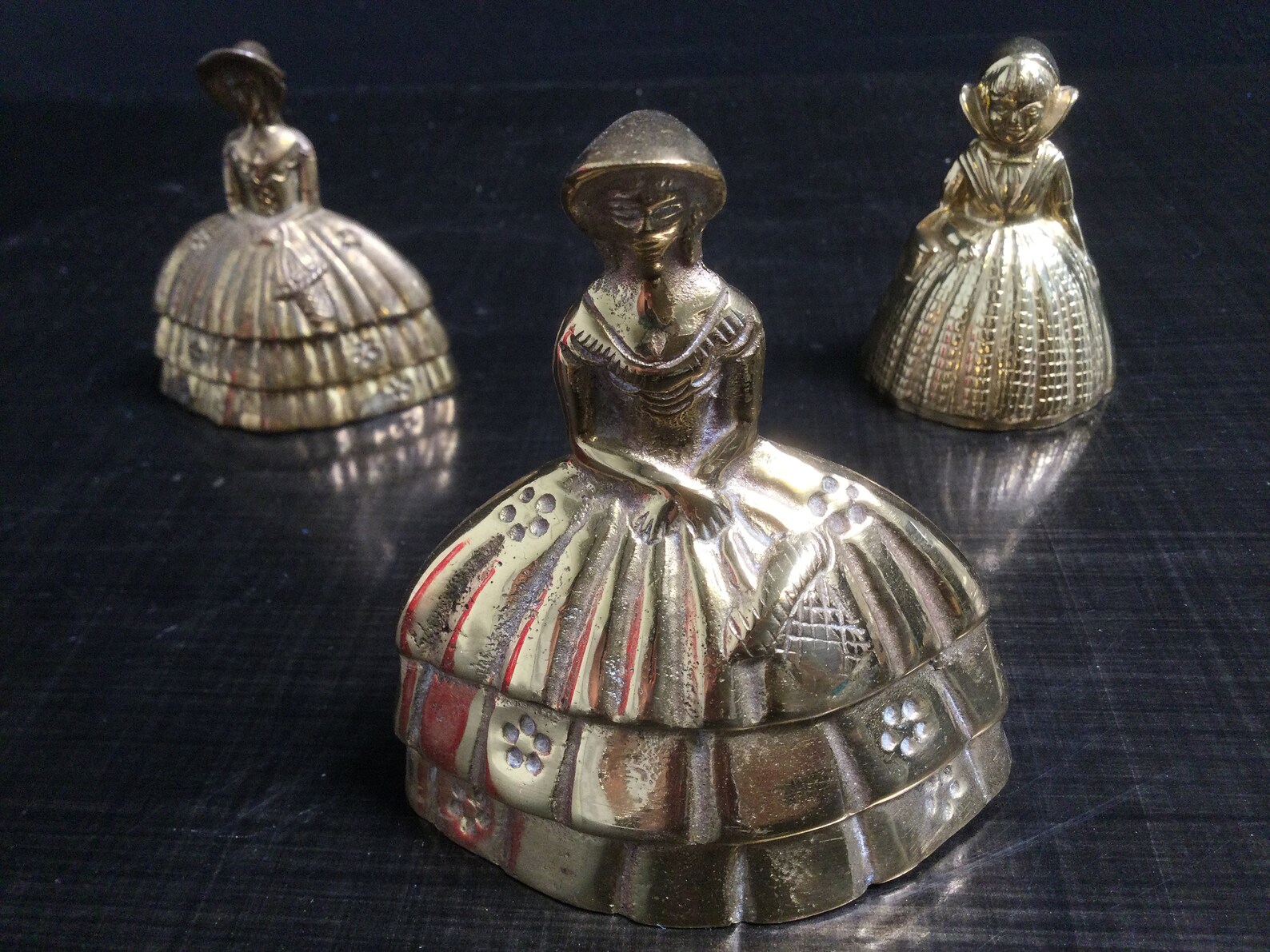 Brass Victorian Belles Bells Set of 3 ~ Women Wearing Hoop Skirts ...