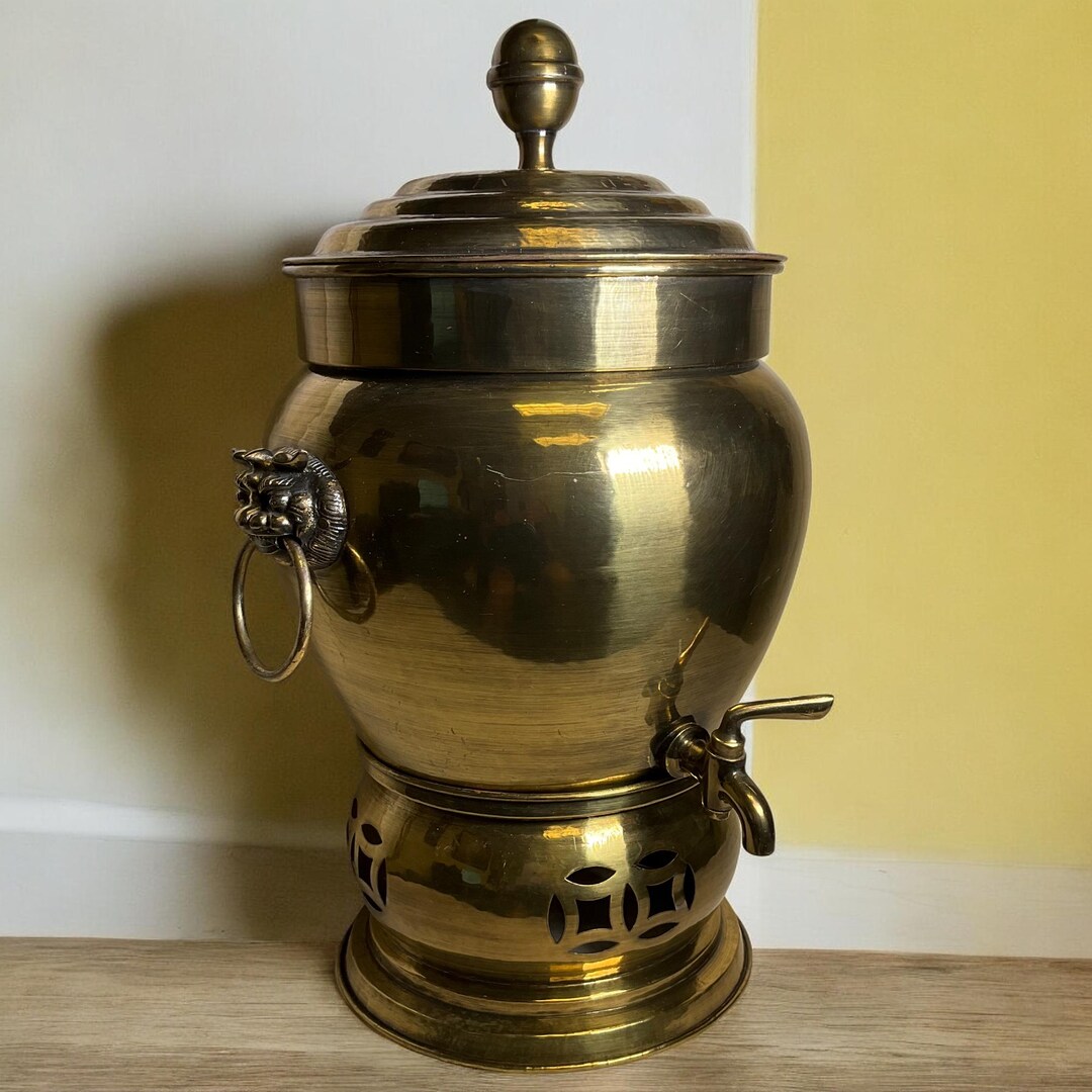 Brass Asian Samovar W Spicket & Dragon Head Handles ~ Vintage Brass Tea ...