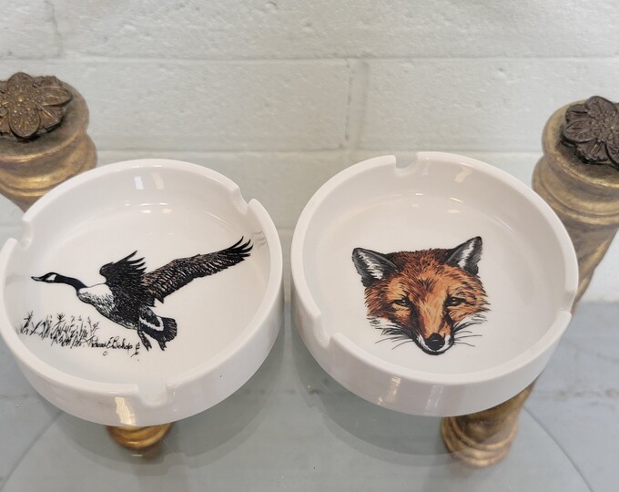 Fox & Goose Ashtrays Richard Bishop / Vintage Porcelain Ashtray Pair ...