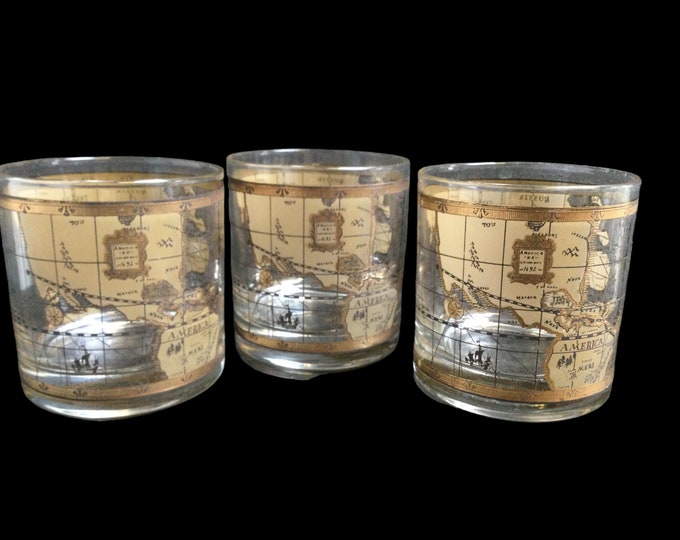 Cera Glass Old World Map Barware Old Fashioned Glasses Set of 3 ~ Mid ...